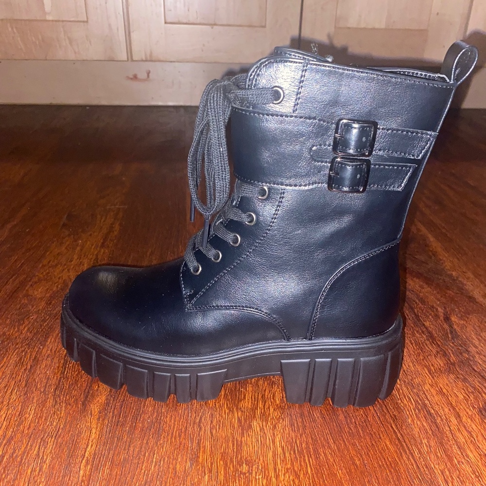 Dolls Kill Black Combat Boots - Gem